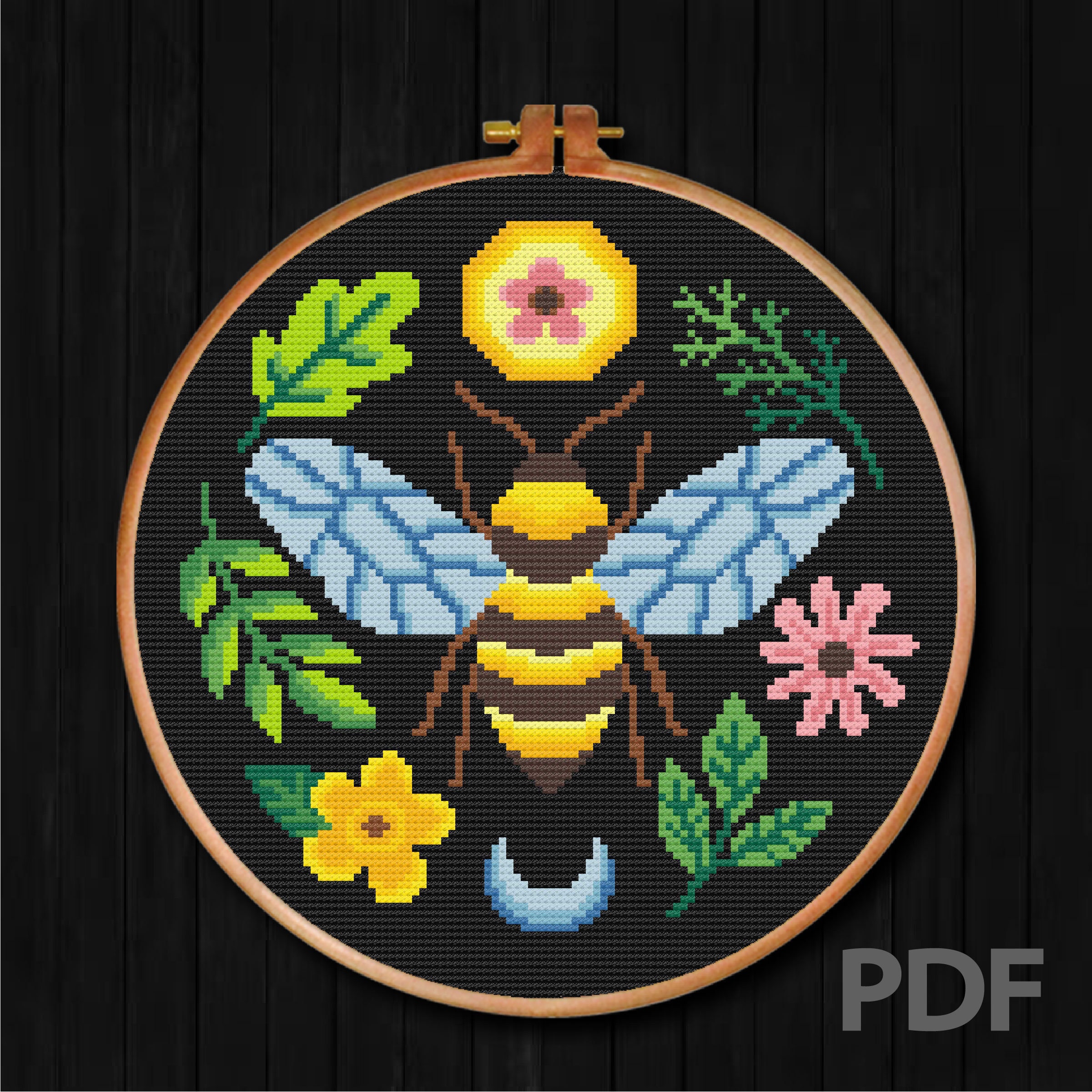 Bee Flower Cross Stitch Pattern Bee Cross Stitch Pattern Modern Cross ...