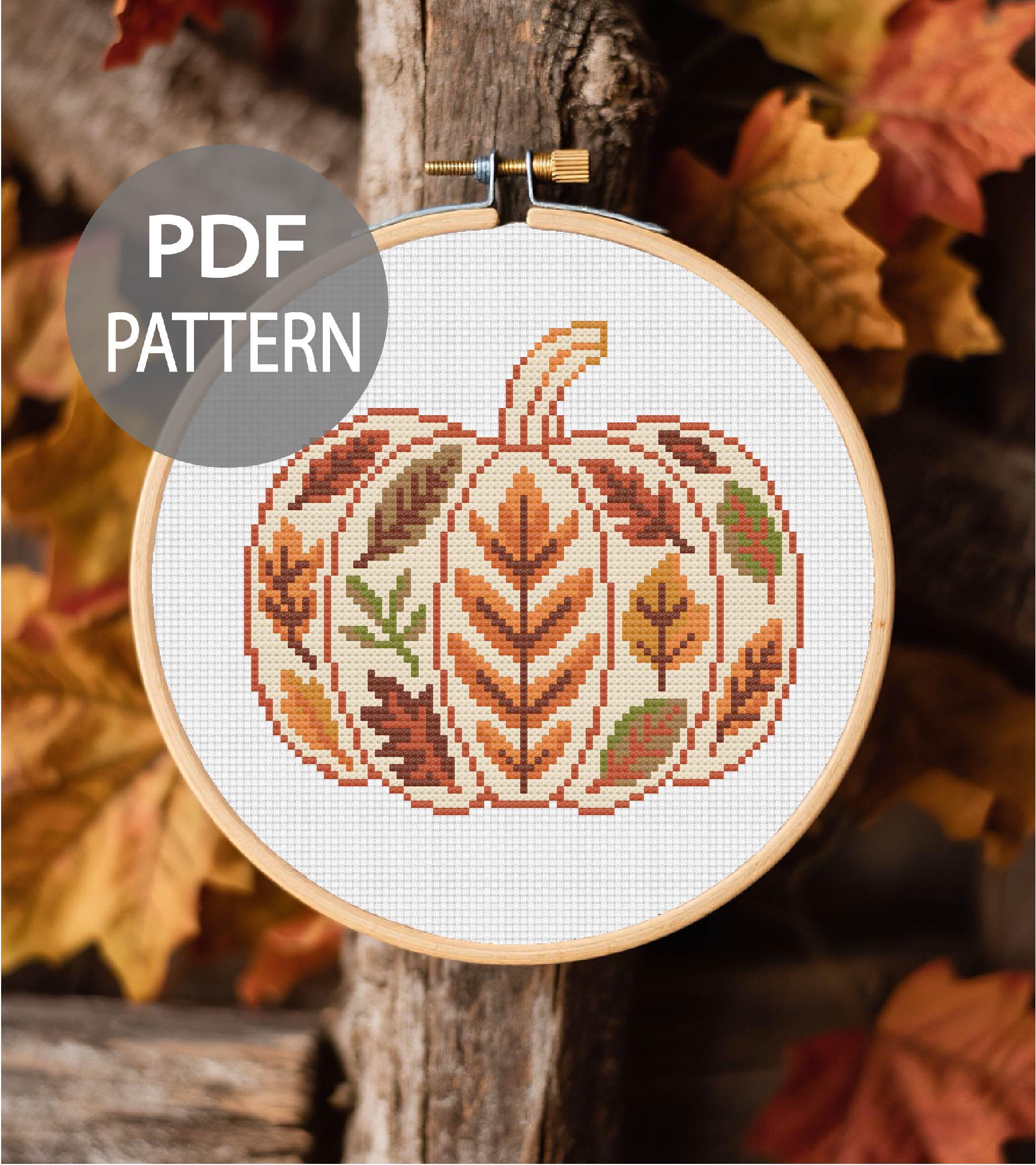 Pumpkin Cross Stitch Pattern Autumn Cross Stitch Pattern Fall Leaves ...