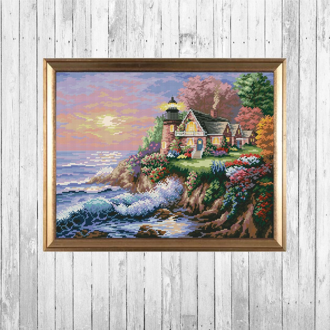 Lighthouse Cross Stitch Pattern Modern Cross Stitch Pattern Sea Side X ...