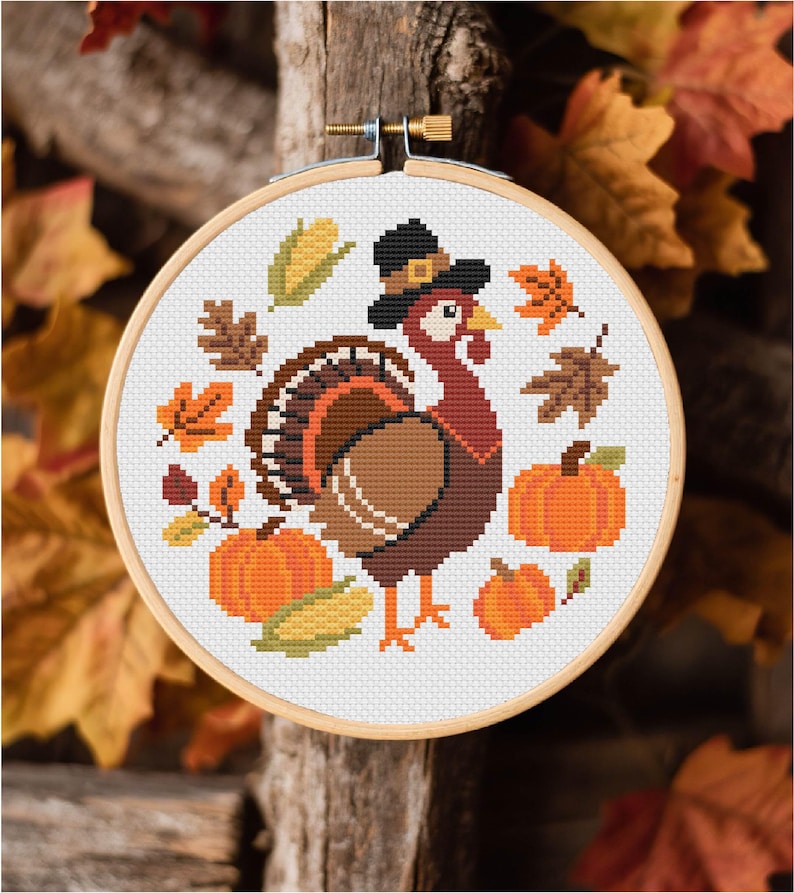 Turkey Cross Stitch Fall Cross Stitch Pattern Thanksgiving Cross Stitch ...