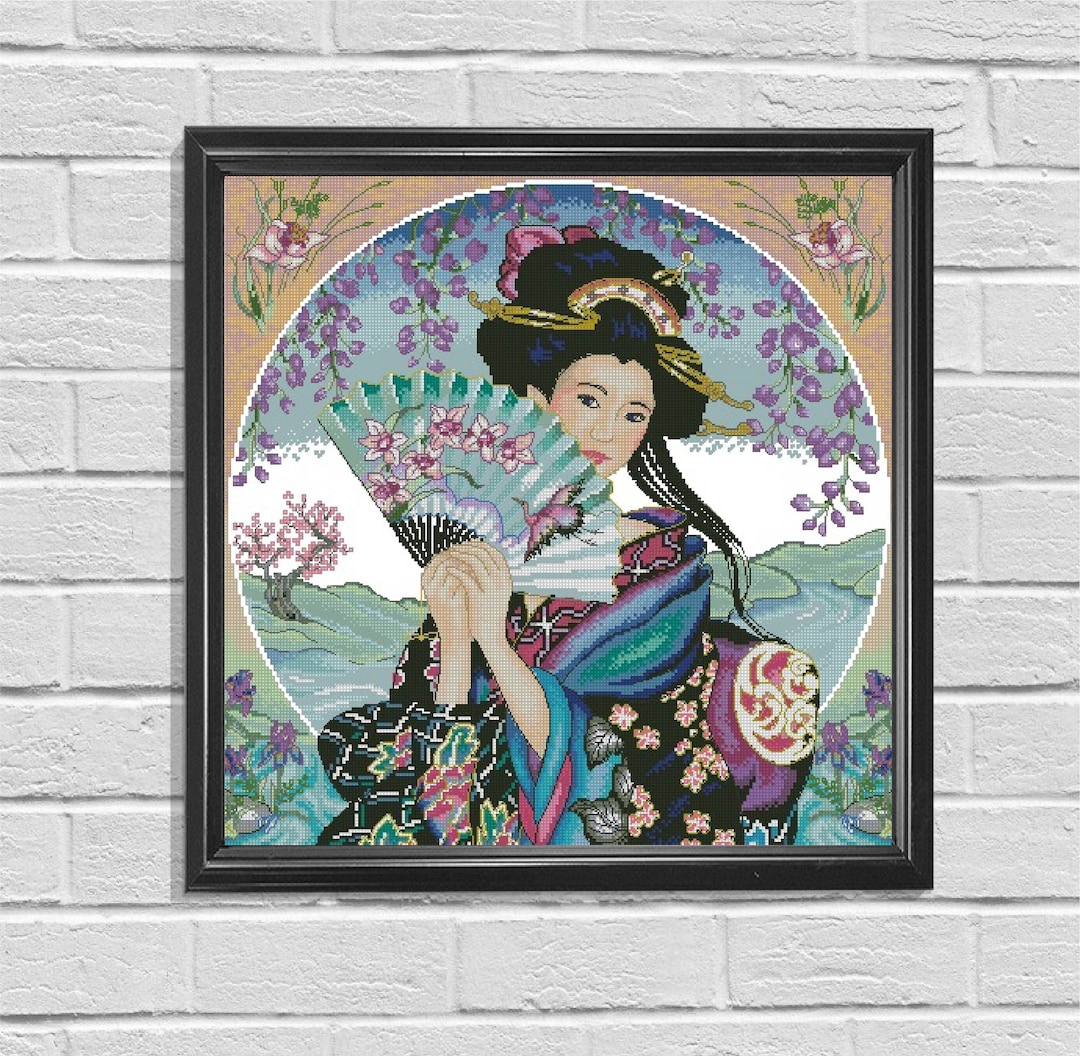 Japanese Women Cross Stitch Pattern Kimono Cross Stitch - Etsy