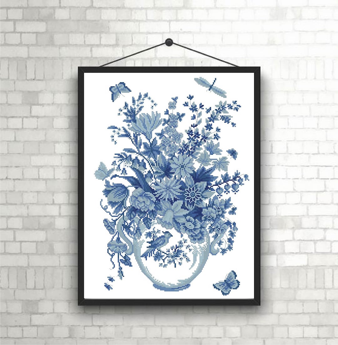 Blue Flower Cross Stitch Pattern Blue Cross Stitch Pattern Vase X ...