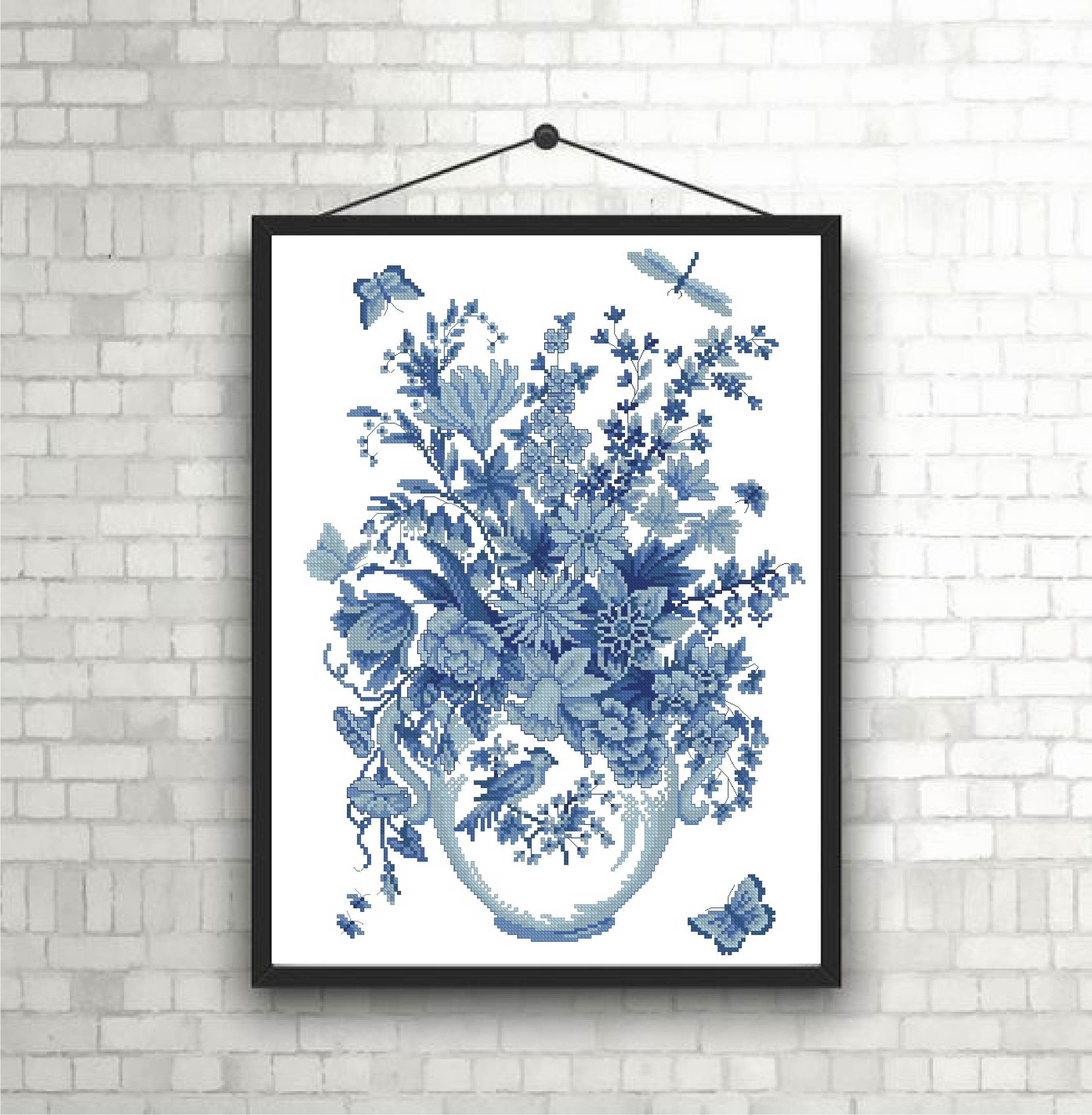 Blue Flower Cross Stitch Pattern Blue Cross Stitch Pattern Vase X ...