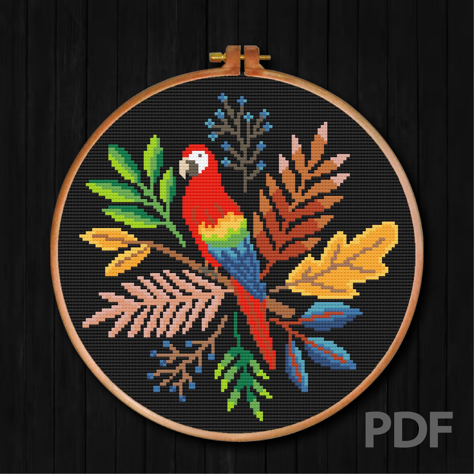 Parrot Cross Stitch Pattern Bird Plant Cross Stitch Pattern Modern ...