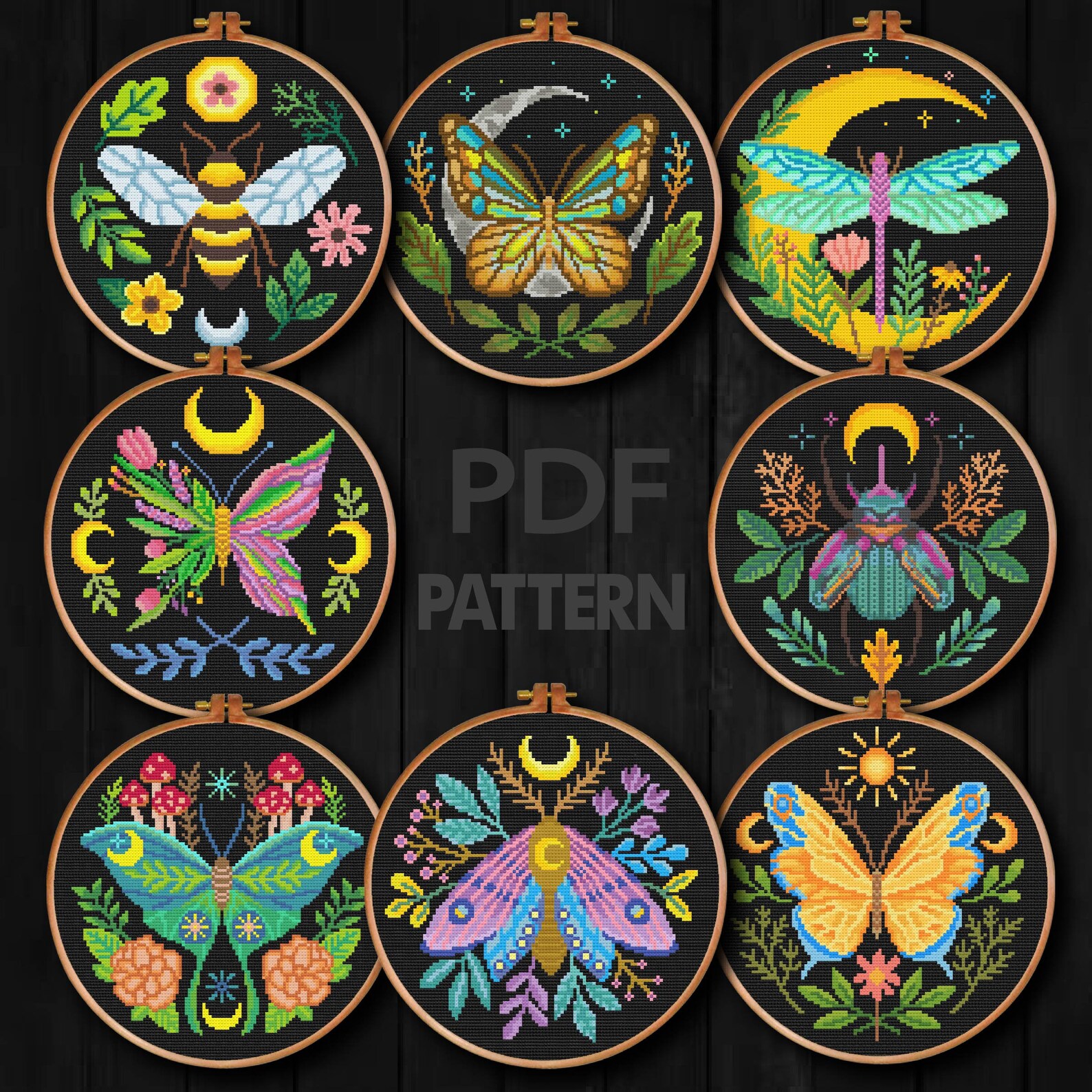 Insects Flower Cross Stitch Bundle Moth Cross Stitch Pattern Insects ...