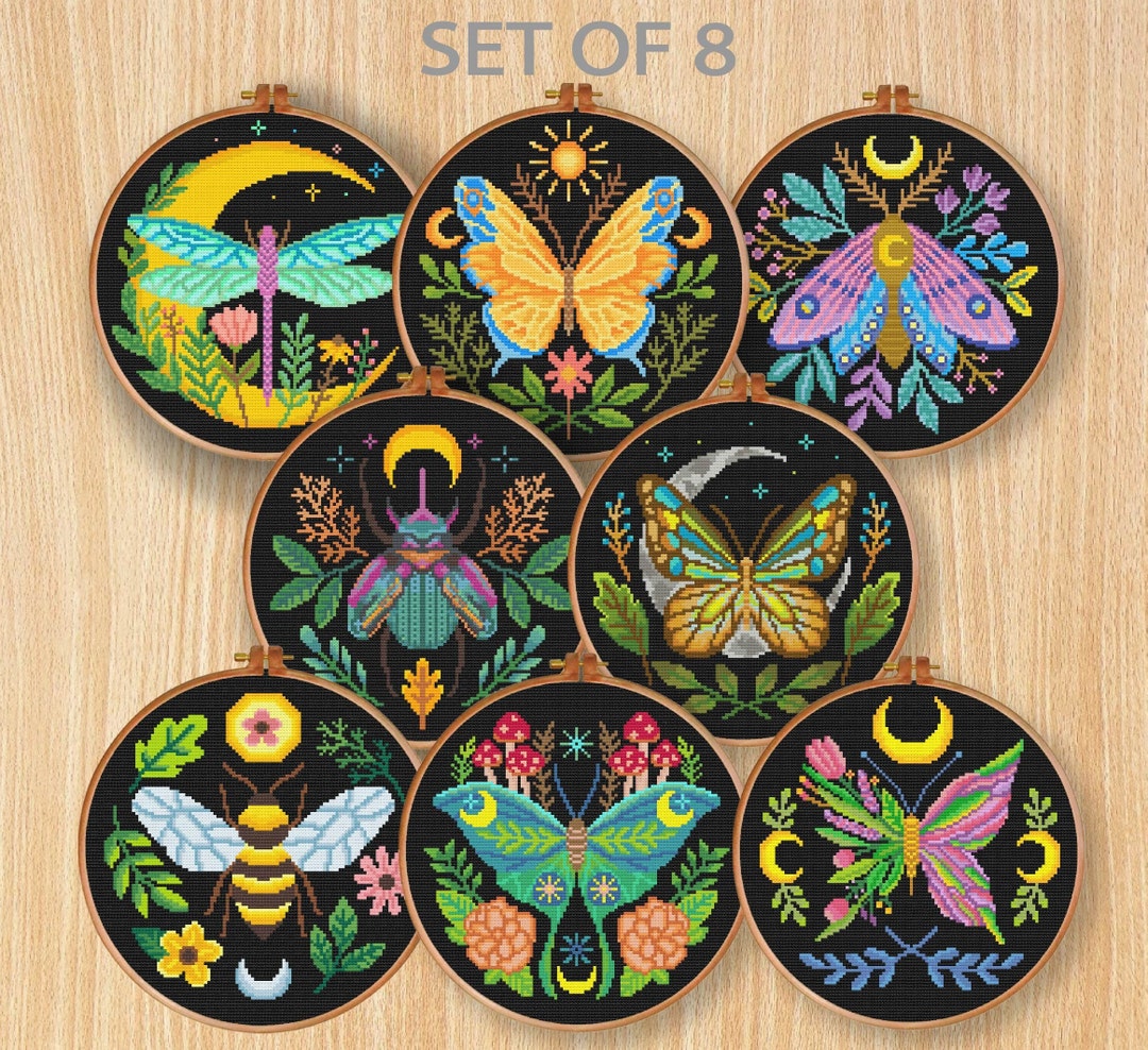 Insects Flower Cross Stitch Bundle Moth Cross Stitch Pattern Insects ...