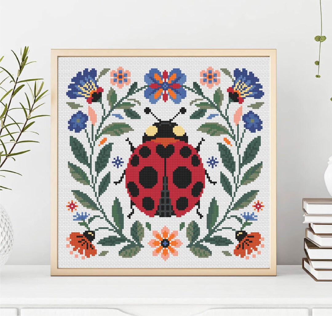 Ladybug Cross Stitch Pattern Floral Ladybug Cross Stitch Pattern Insect ...