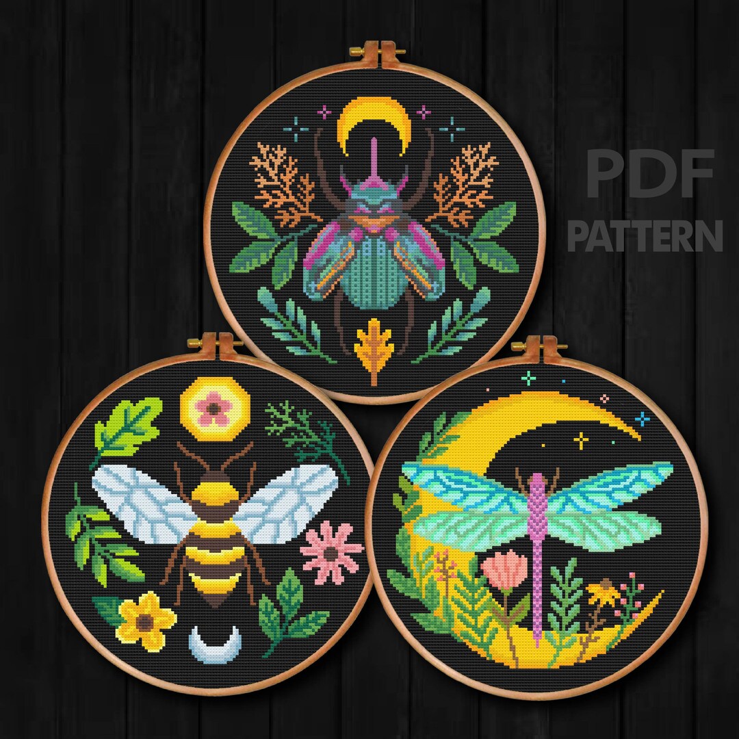 Insects Cross Stitch Bundle Beetle Cross Stitch Pattern Insects Flower ...