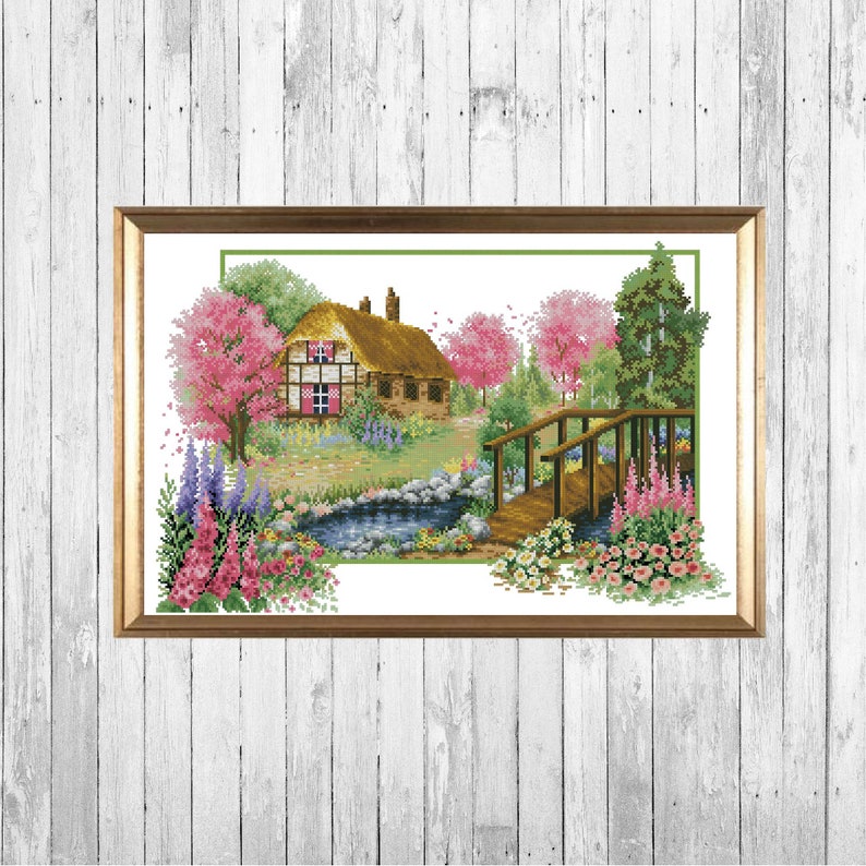 Sewing & Fiber Embroidery Sewing & Needlecraft Cotatge Bridge Cross ...