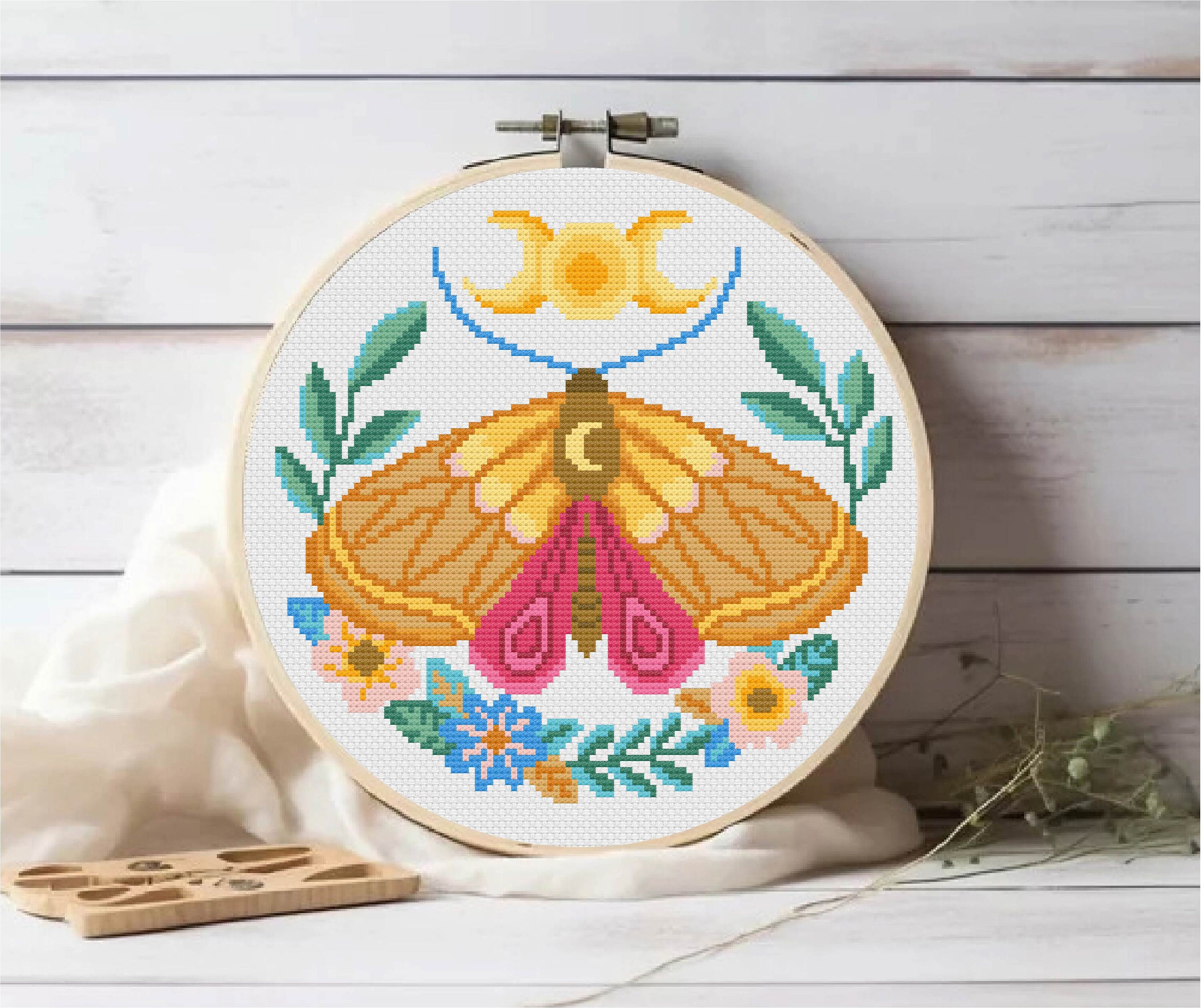 Moth Cross Stitch Pattern Flower Moth Cross Stitch Modern Cross Stitch ...