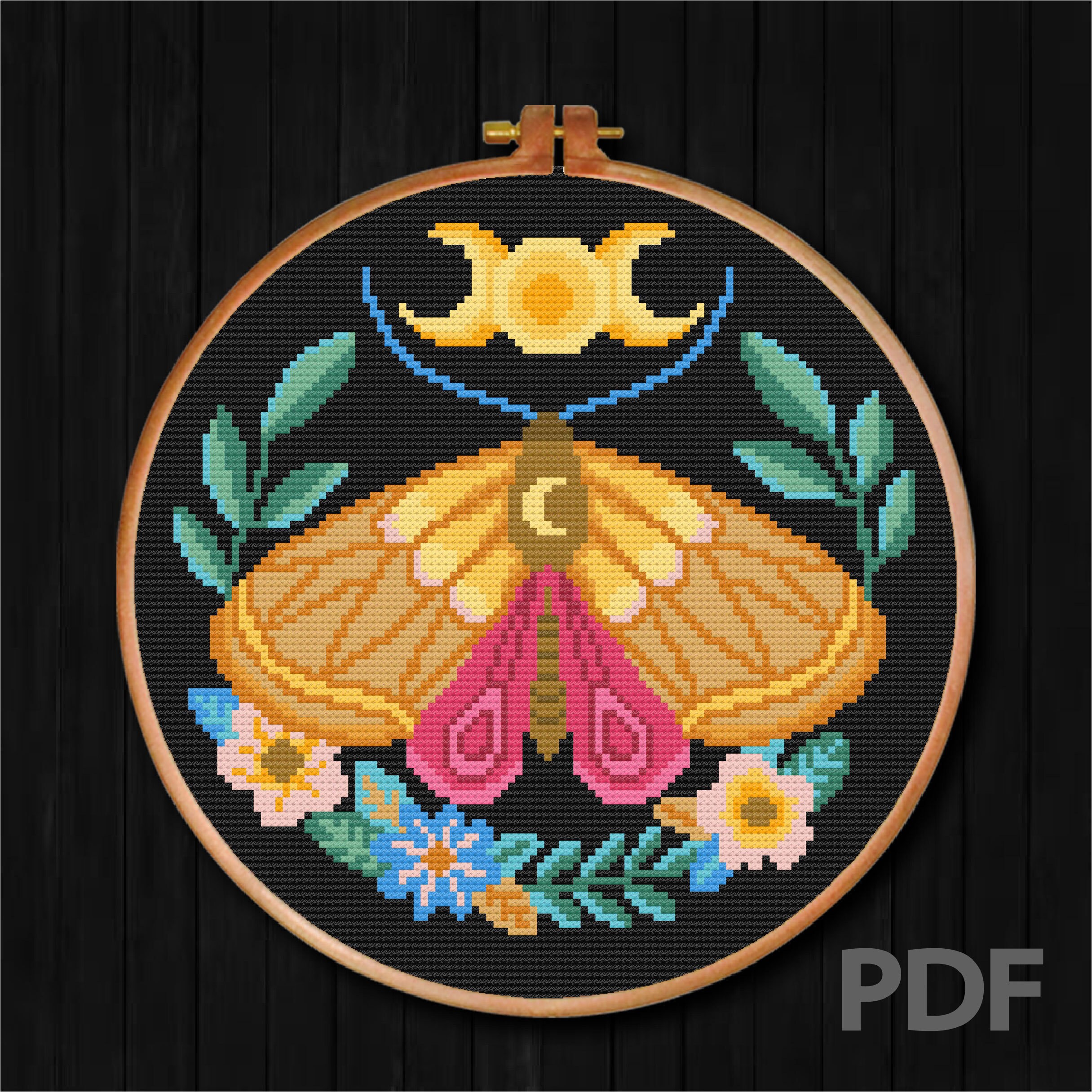 Moth Cross Stitch Pattern Flower Moth Cross Stitch Modern Cross Stitch ...