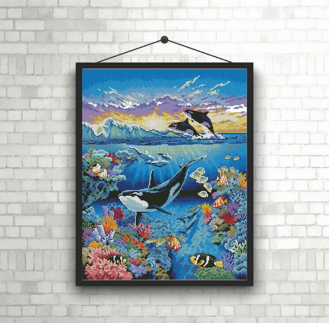 Ocean Cross Stitch Pattern Modern Cross Stitch Pattern Whale X Stitch ...