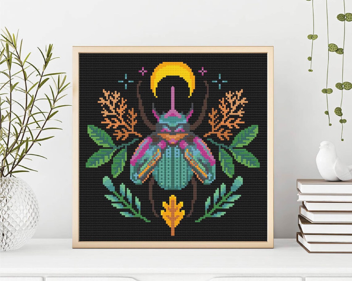 Beetle Cross Stitch Pattern Beetle Plant Cross Stitch Pattern Modern ...