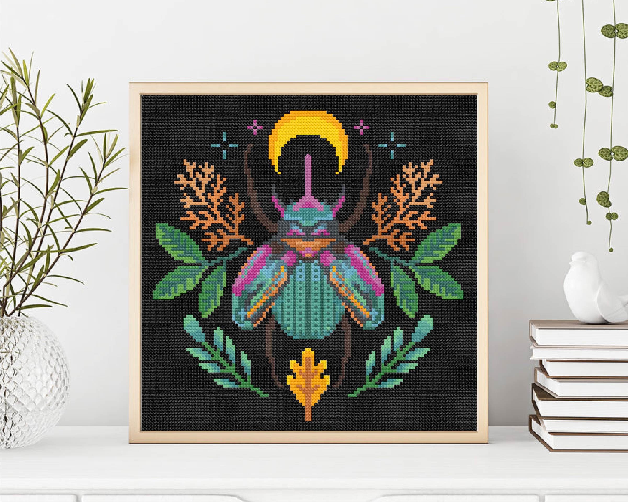 Beetle Cross Stitch Pattern Beetle Plant Cross Stitch Pattern Modern ...