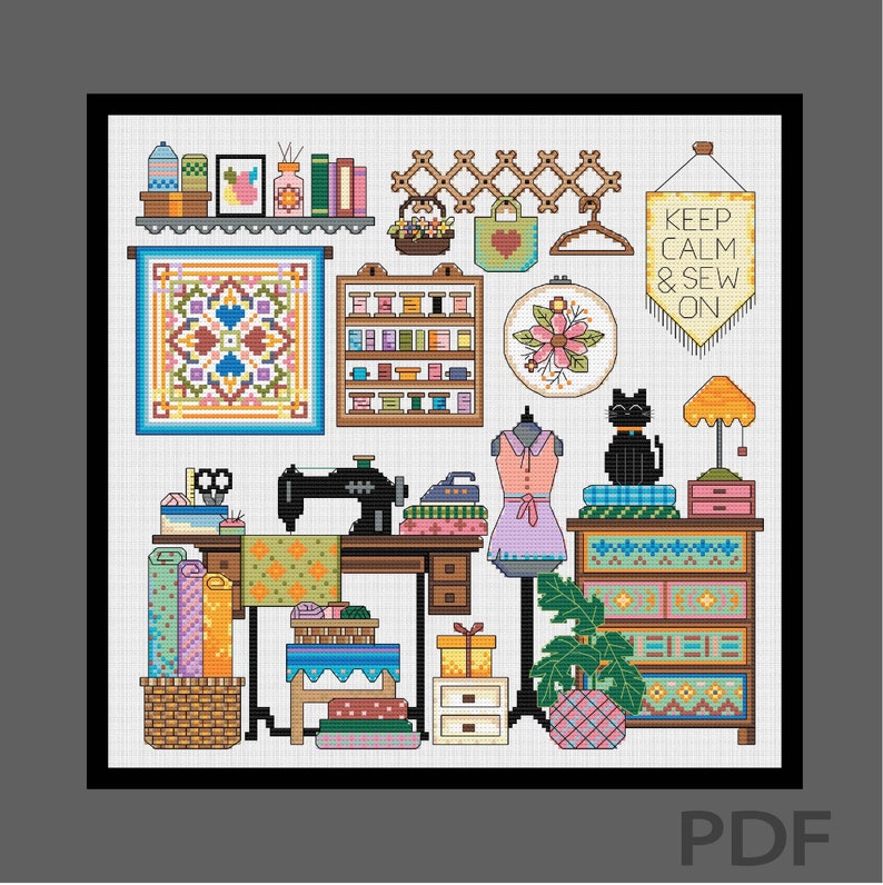 Sewing Room Cross Stitch Pattern Sewing Machine Cross Stitch Pattern ...