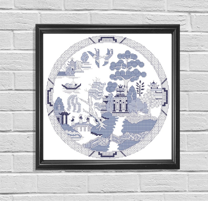 Antique Blue Willow Cross Stitch Pattern Plant Cross Stitch Pattern ...