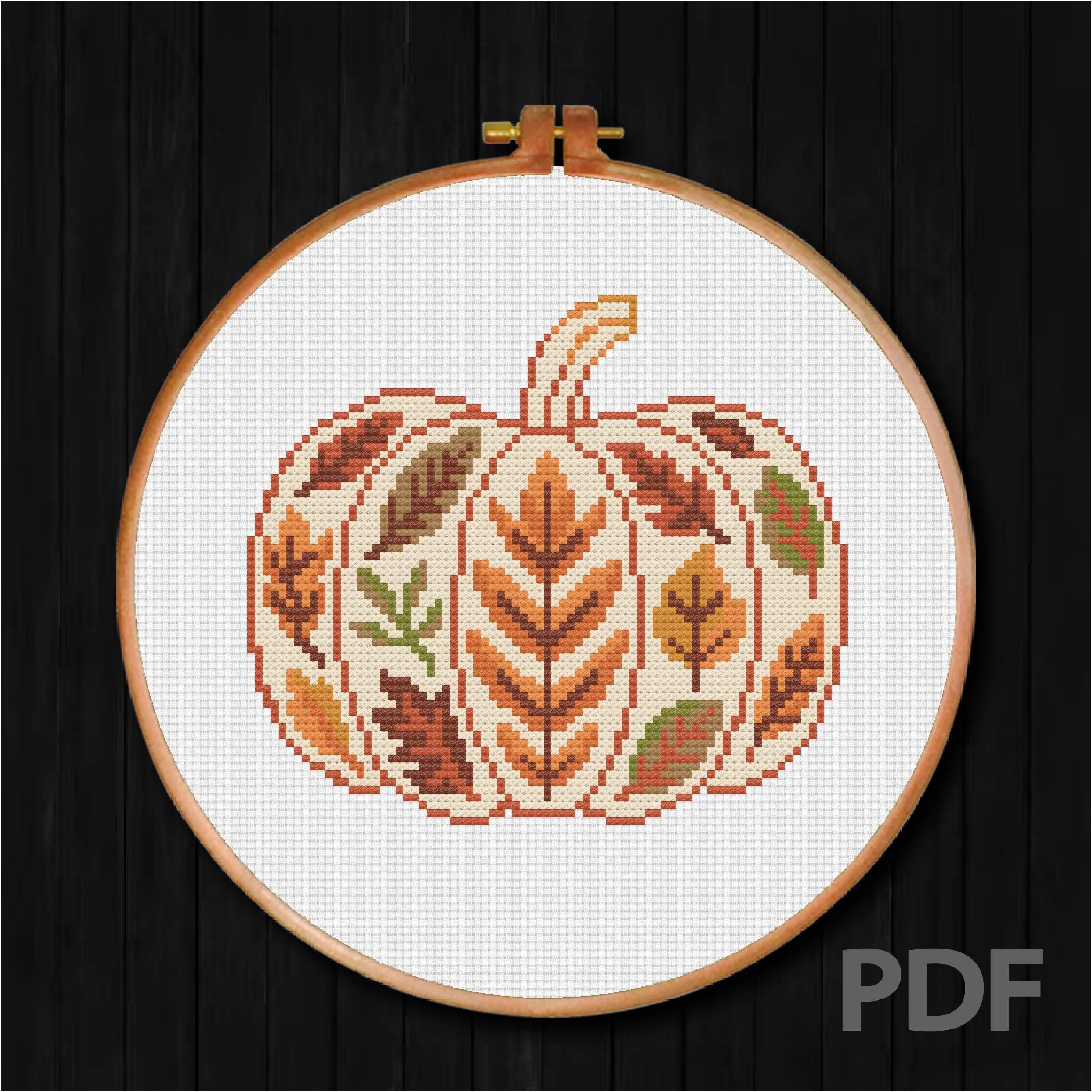 Pumpkin Cross Stitch Pattern Autumn Cross Stitch Pattern Fall Leaves ...