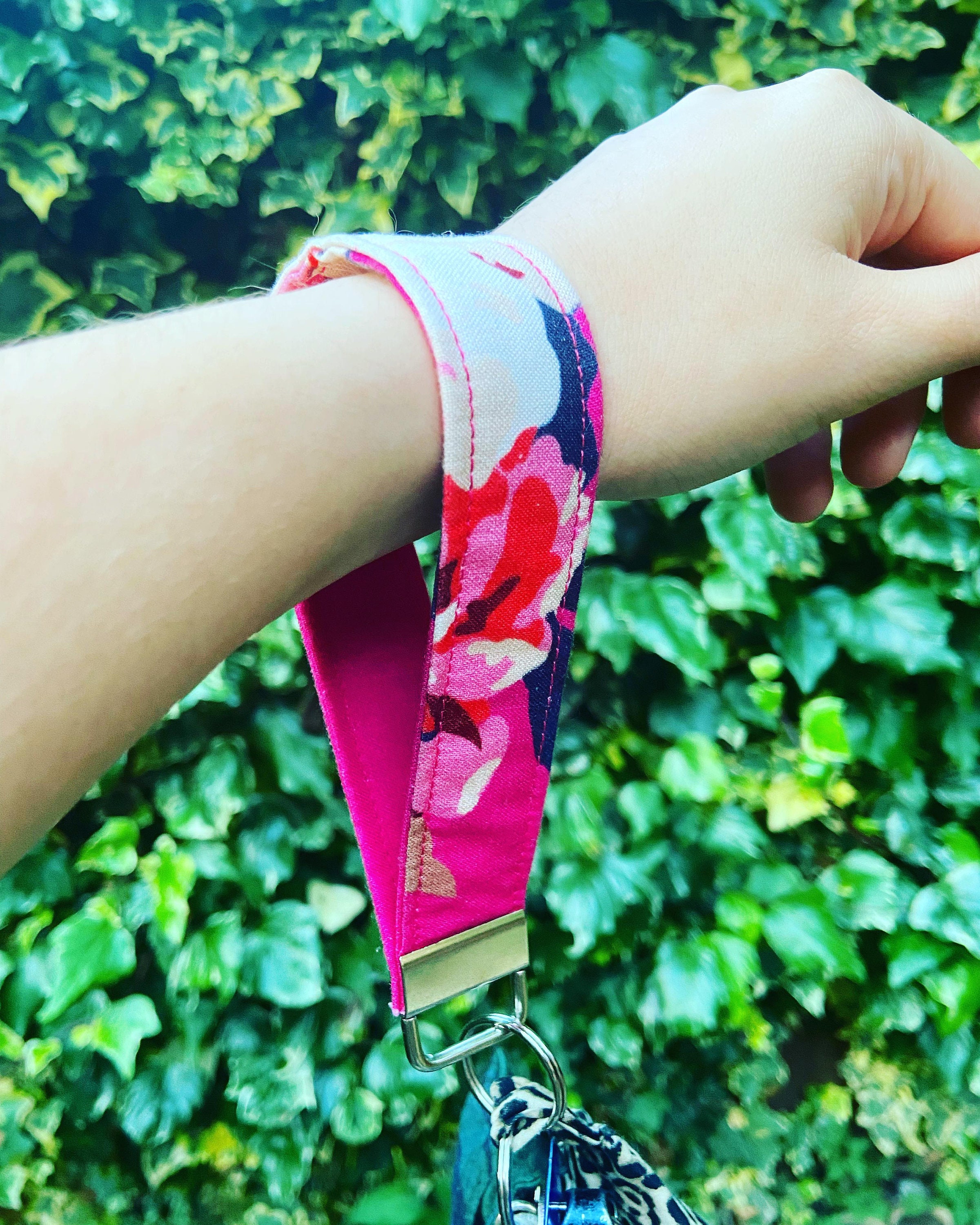Hot Pink Joules Floral Keyring Wristlet // Keyring Fob, Key Accessory ...