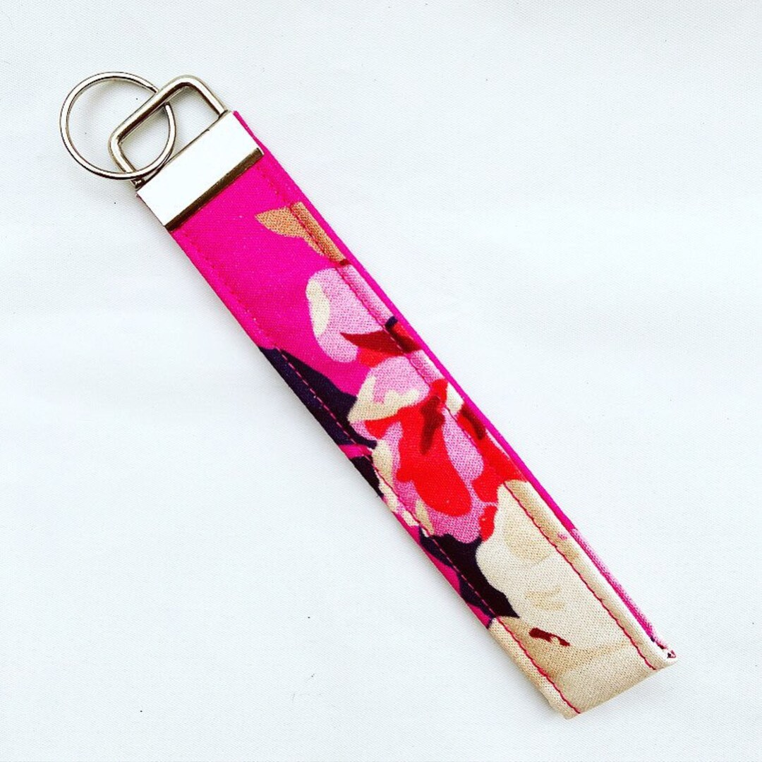 Hot Pink Joules Floral Keyring Wristlet // Keyring Fob, Key Accessory ...