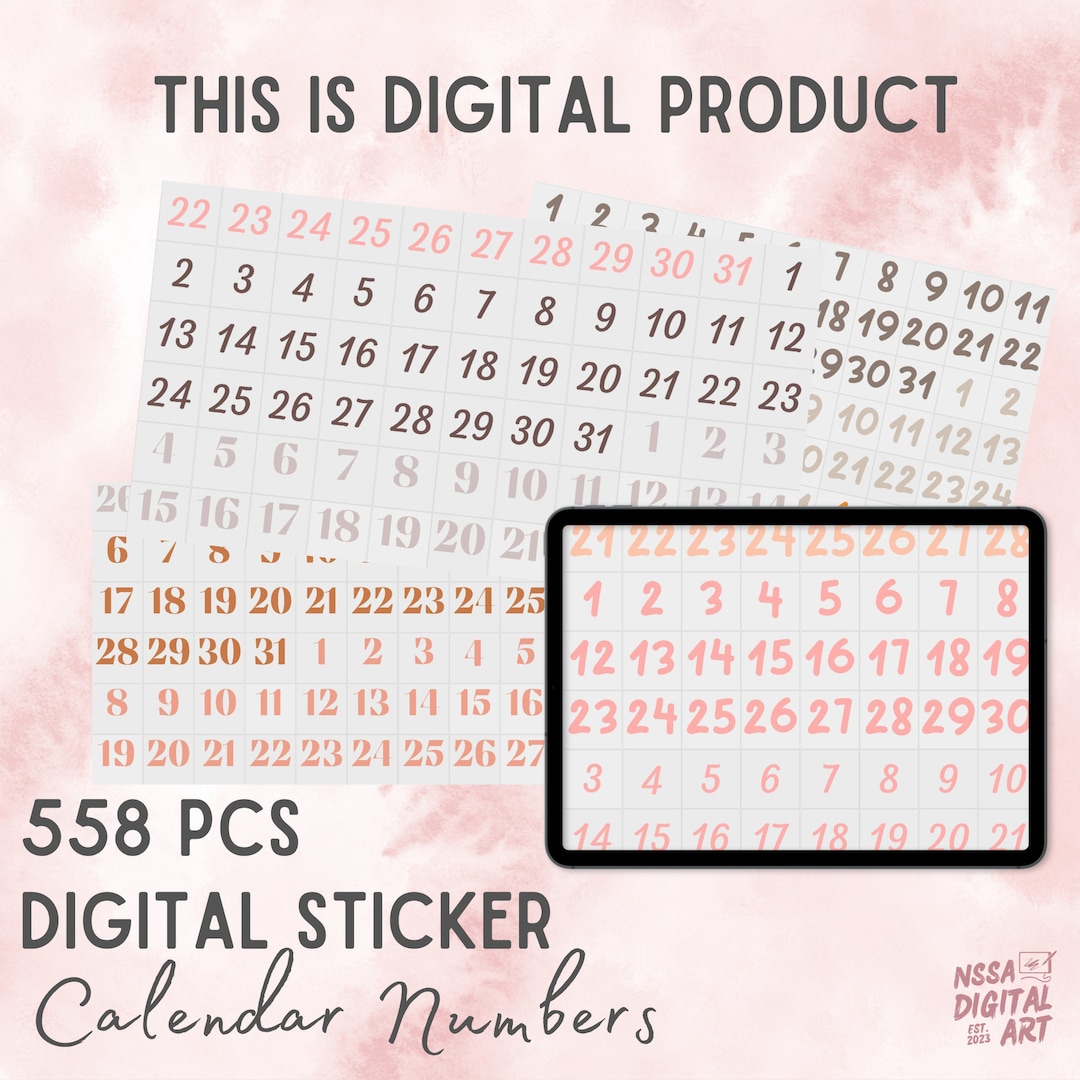 558 Pcs Calendar Numbers Digital Sticker in Pre-cropped PNG for Digital ...