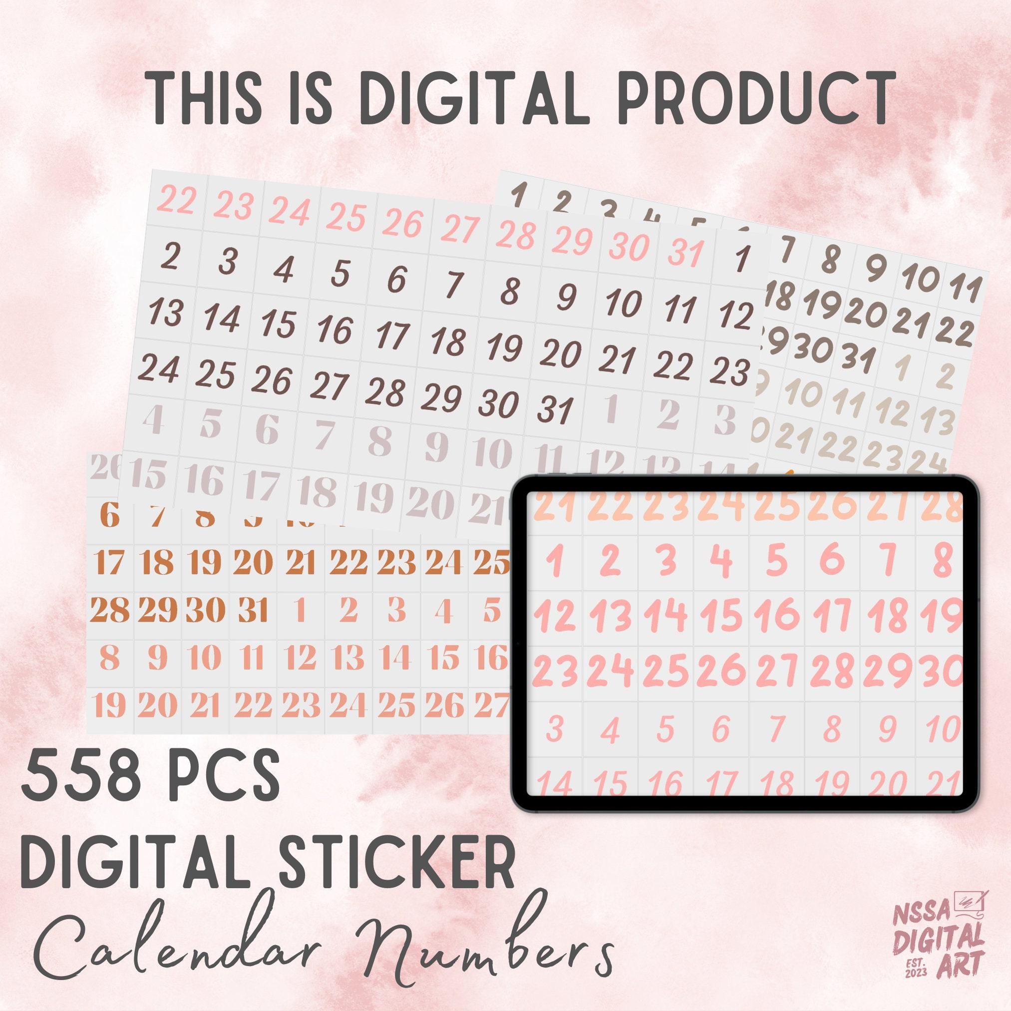 558 Pcs Calendar Numbers Digital Sticker in Pre-cropped PNG for Digital ...