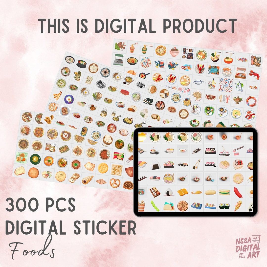 300 Pcs FOOD Digital Sticker in Pre-cropped PNG for Digital Use Ie ...