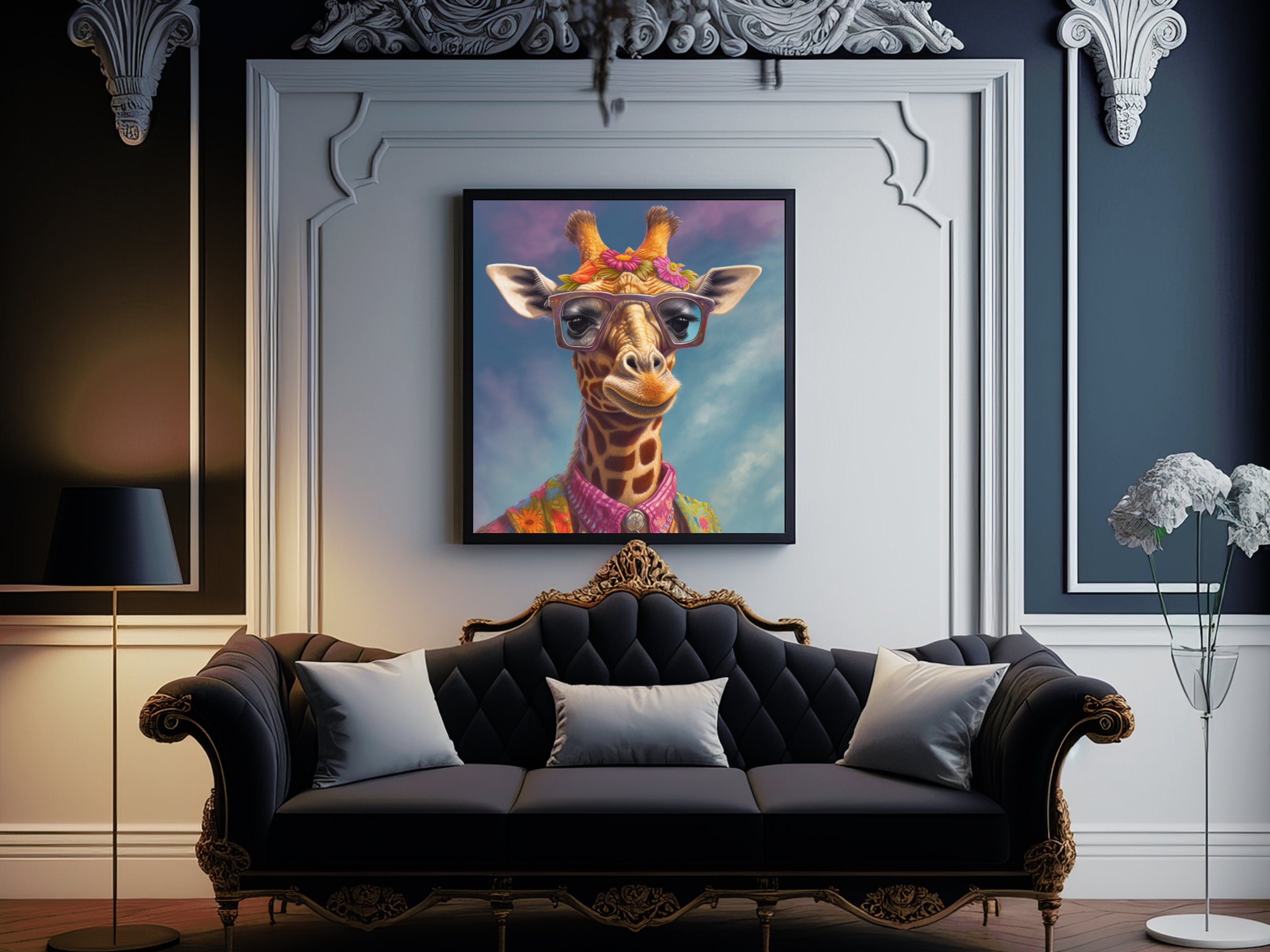 Hippie Giraffe Poster Psychedelic Giraffe Art Groovy Wall Decor Funky ...