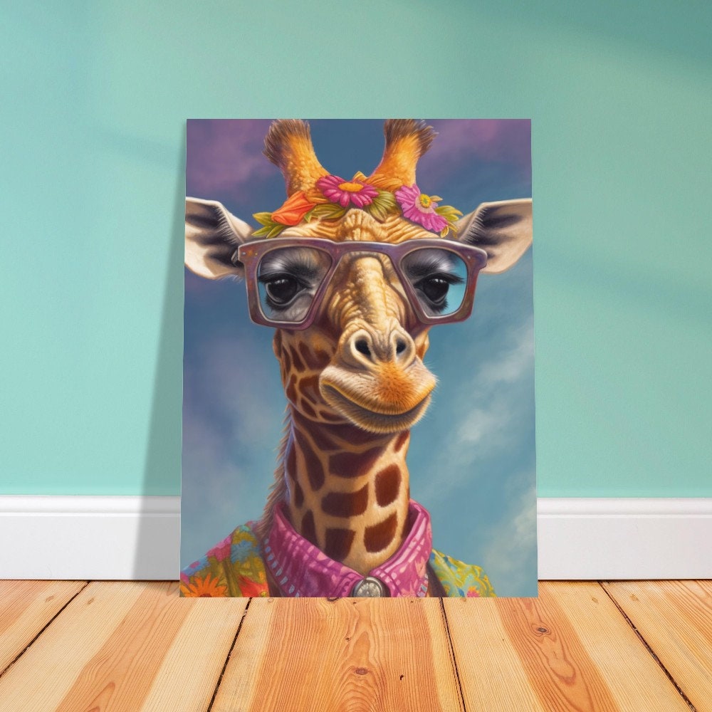 Hippie Giraffe Poster Psychedelic Giraffe Art Groovy Wall Decor Funky ...