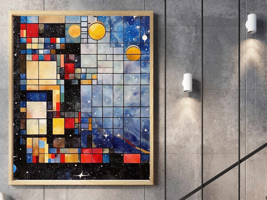 The Solar System in Mondrian Style Poster Celestial Art Print Geometric ...