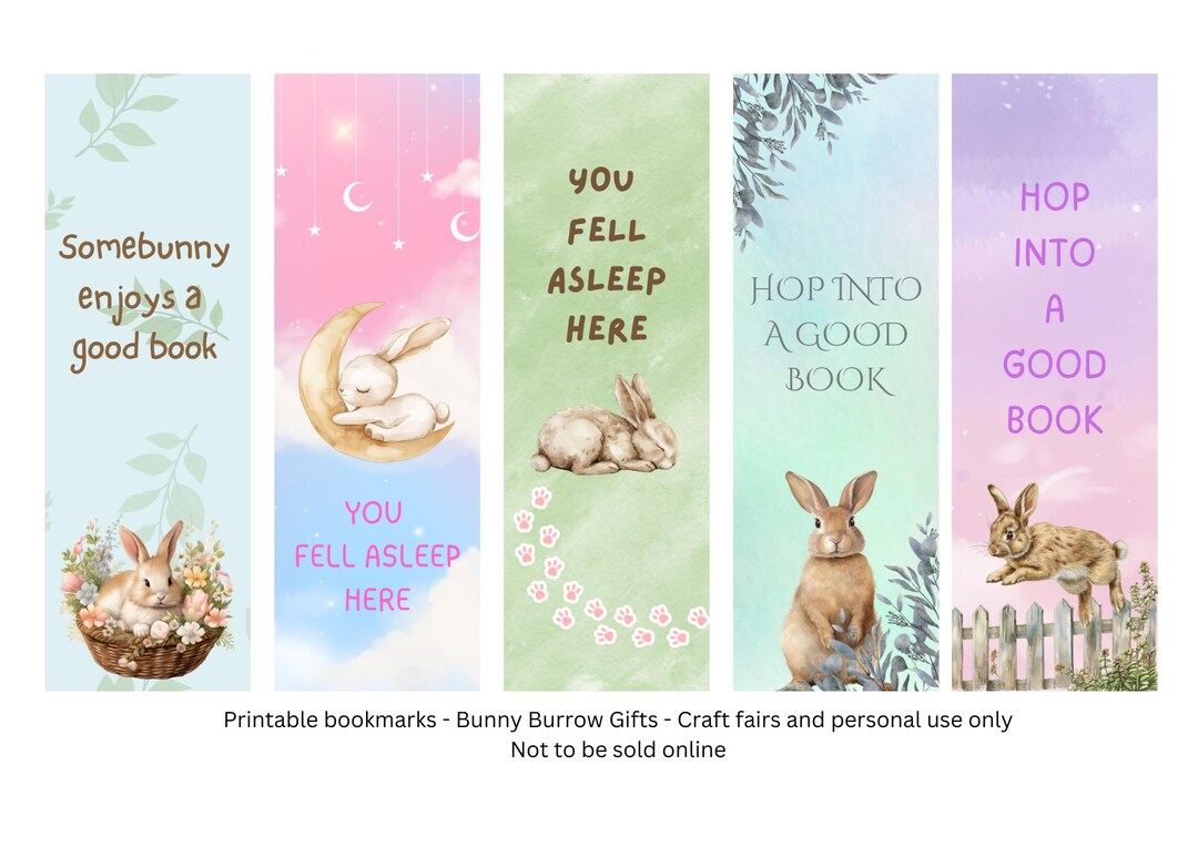 Printable Bookmarks, Print at Home, Rabbit, Bunny, Bookmark, Digital ...