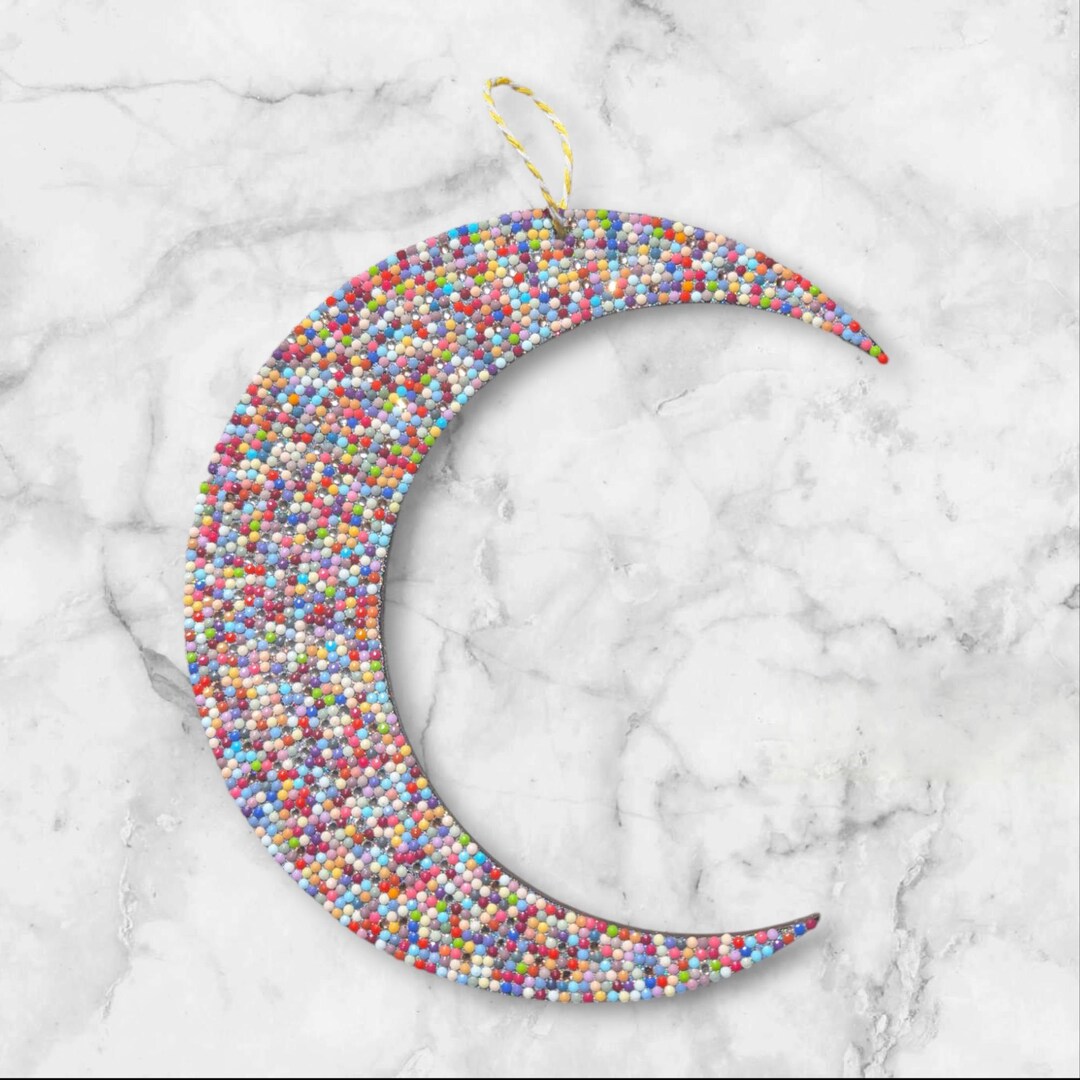 Diamond Dot Crescent Moon, Colourful Moon, Sparkle Moon, Hanging Moon ...