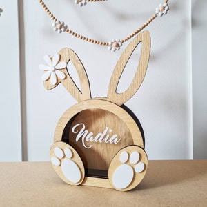 Personalised Wooden Laser Cut Bunny Money Box With Acrylic Flower ...