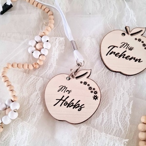 Personalised Wooden Apple Teacher Badge on the Lanyard / Appreciation ...