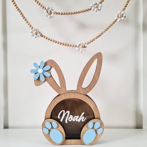 Personalised Wooden Laser Cut Bunny Money Box With Acrylic Flower ...