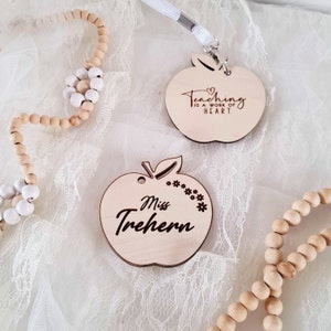 Personalised Wooden Apple Teacher Badge on the Lanyard / Appreciation ...