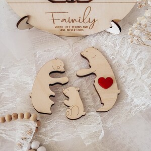 Round Wooden Family Bears and Heart Puzzle Standing Plaque Valentines ...