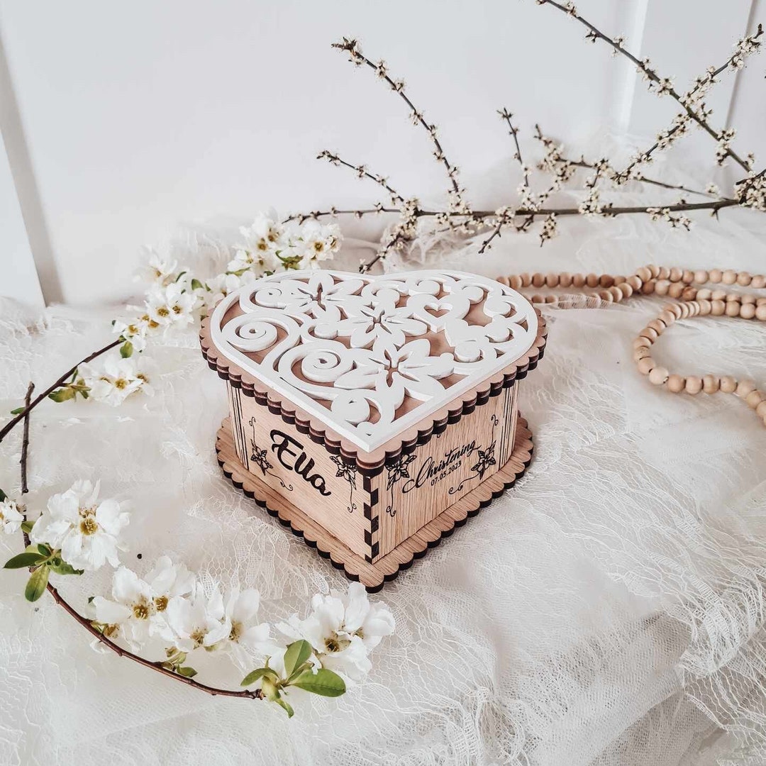 Personalised Wooden Heart Shape Box With Acrylic Florist Top / Birthday ...