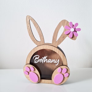 Personalised Wooden Laser Cut Bunny Money Box With Acrylic Flower ...