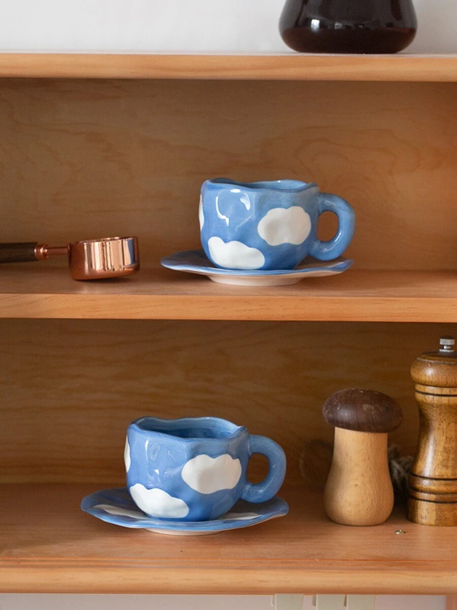 The Blue Sky White Clouds Coffee Cup With Saucer Tea Cup Tea - Etsy