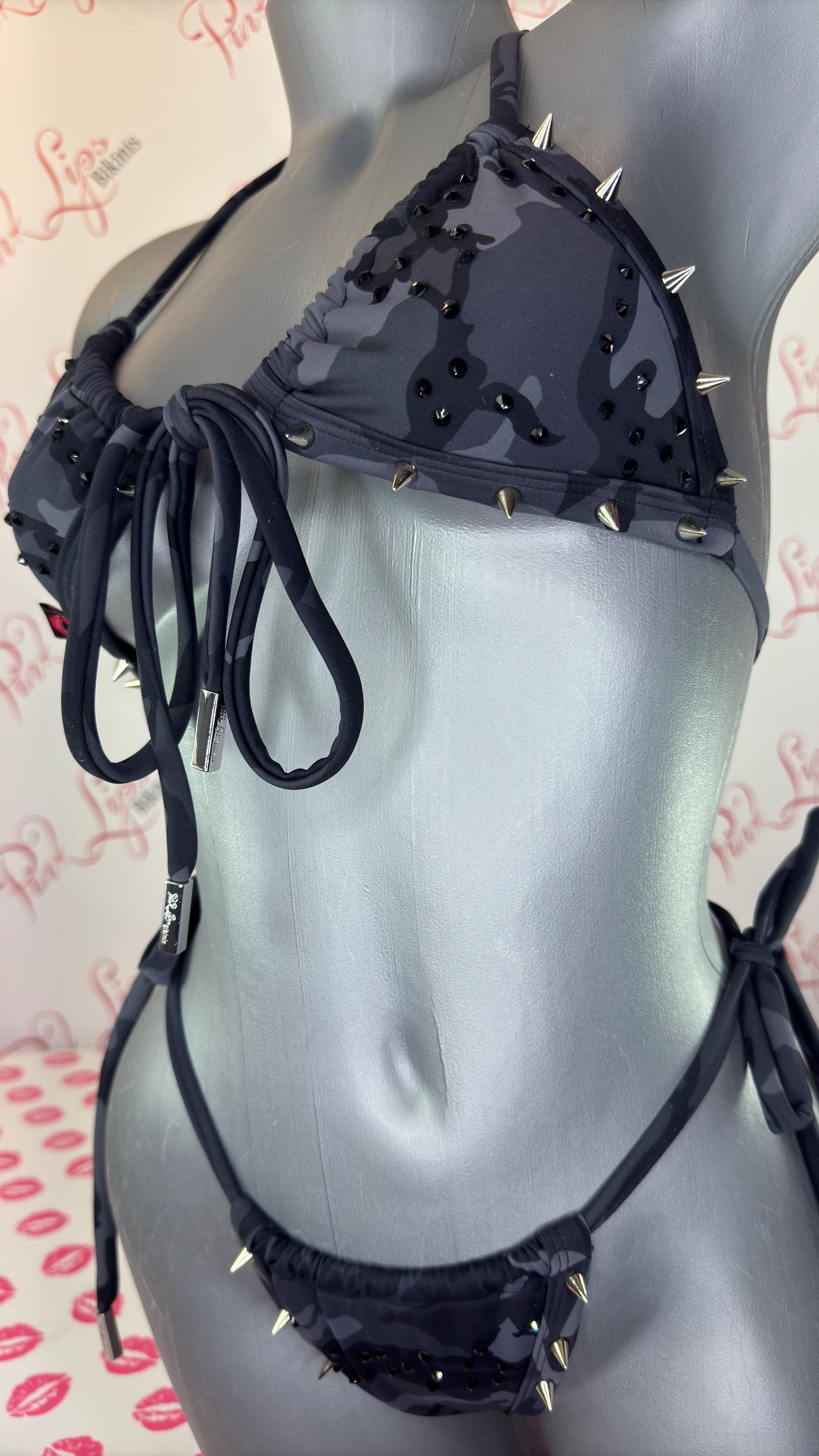 Swarovski Camo Spiked Bikini Triangle Top Thong - Etsy