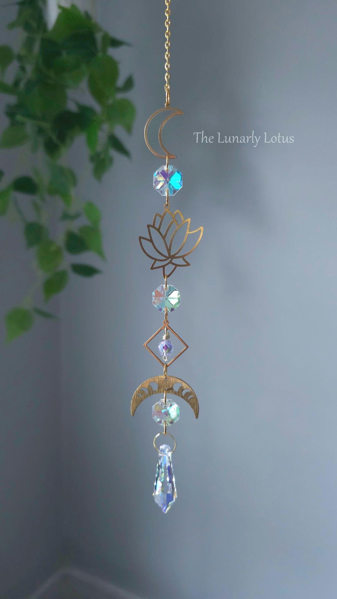 Lotus Suncatcher, Moonphase Decor, Window Crystal, Boho Suncatcher ...