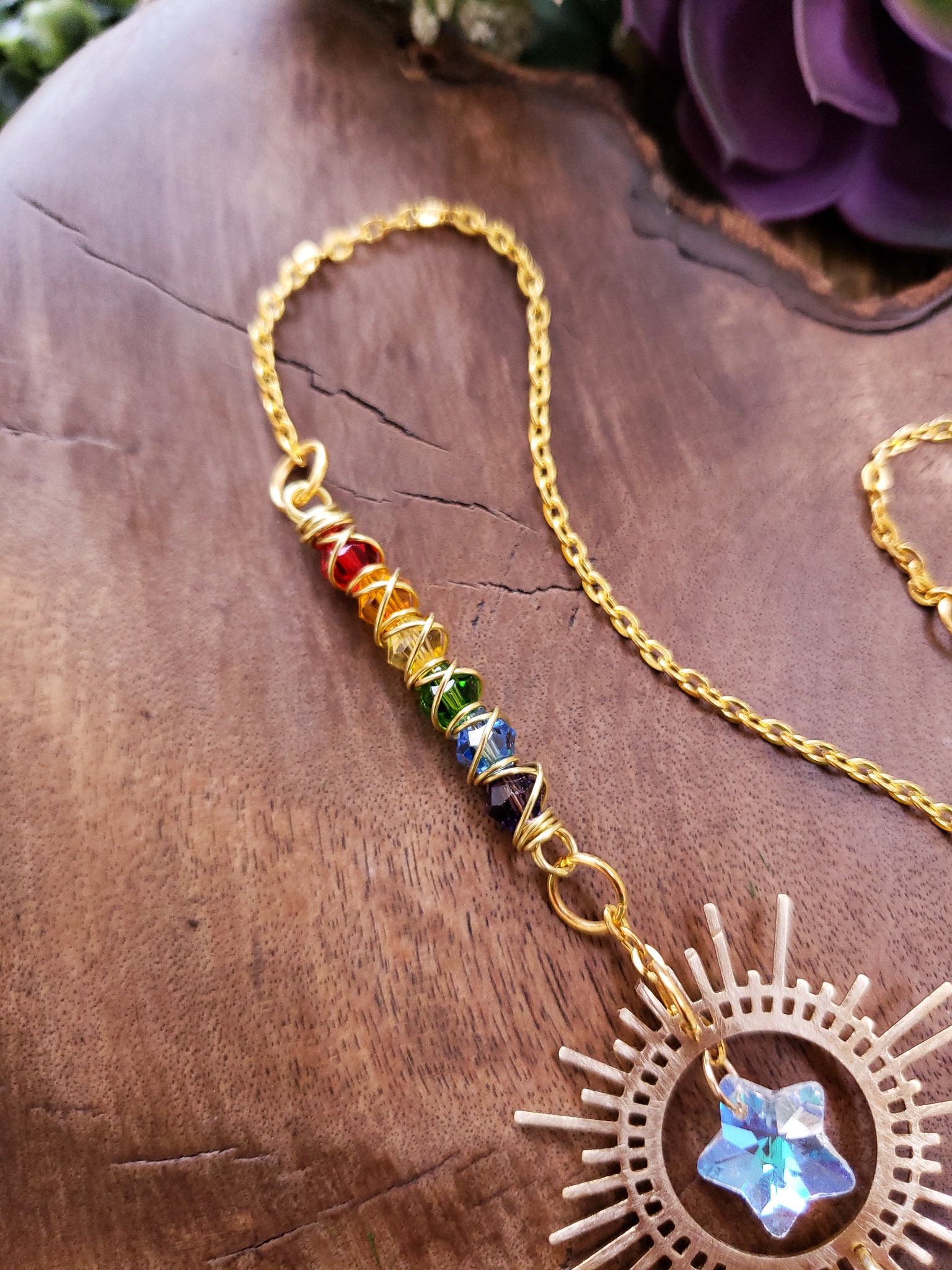 Rainbow Suncatcher, Gold Window Decor, Handmade Suncatcher, Boho Gold ...