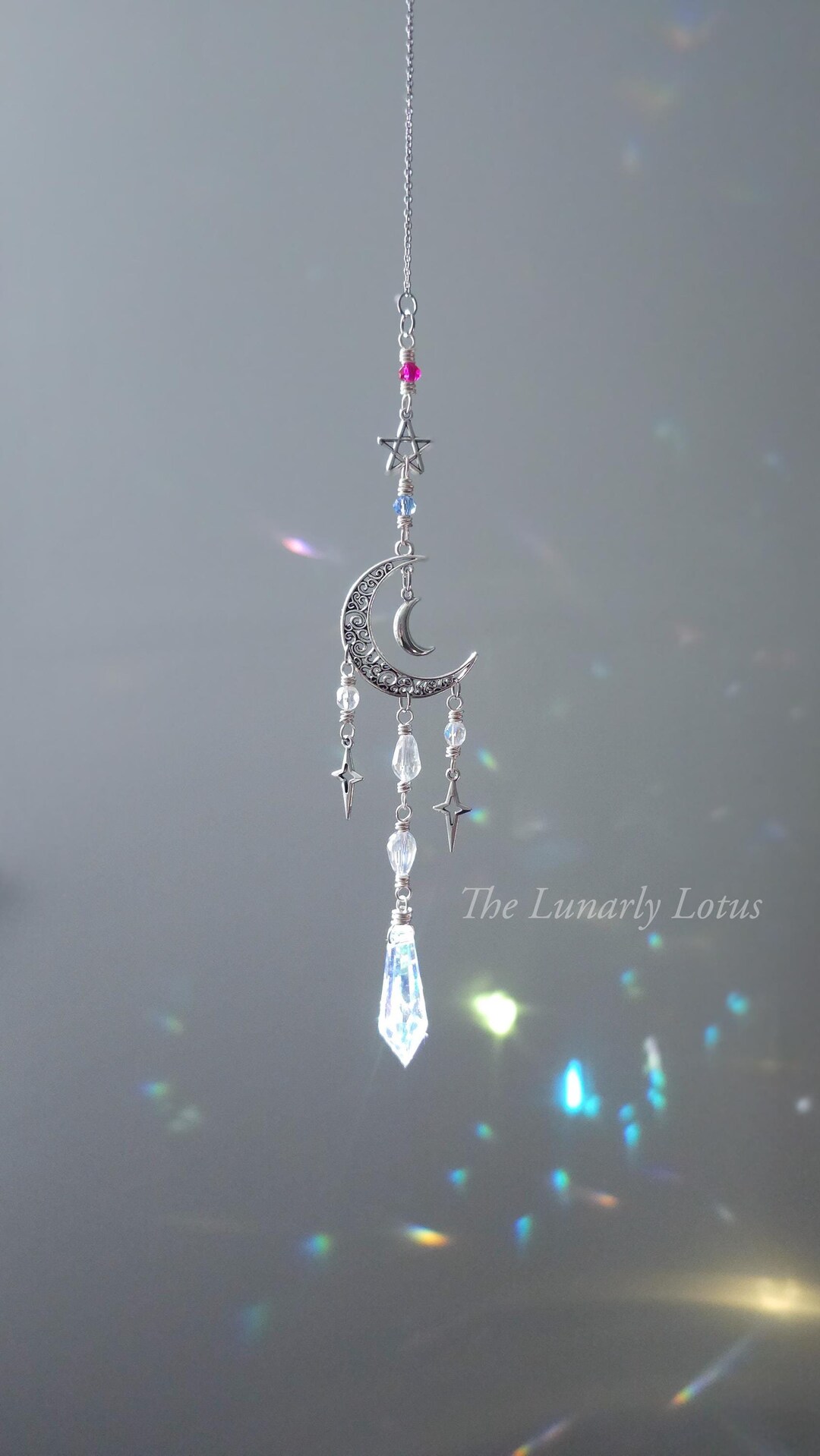 Silver Car Charm, Mirror Suncatcher, Moon Suncatcher, Pink Car Charm ...