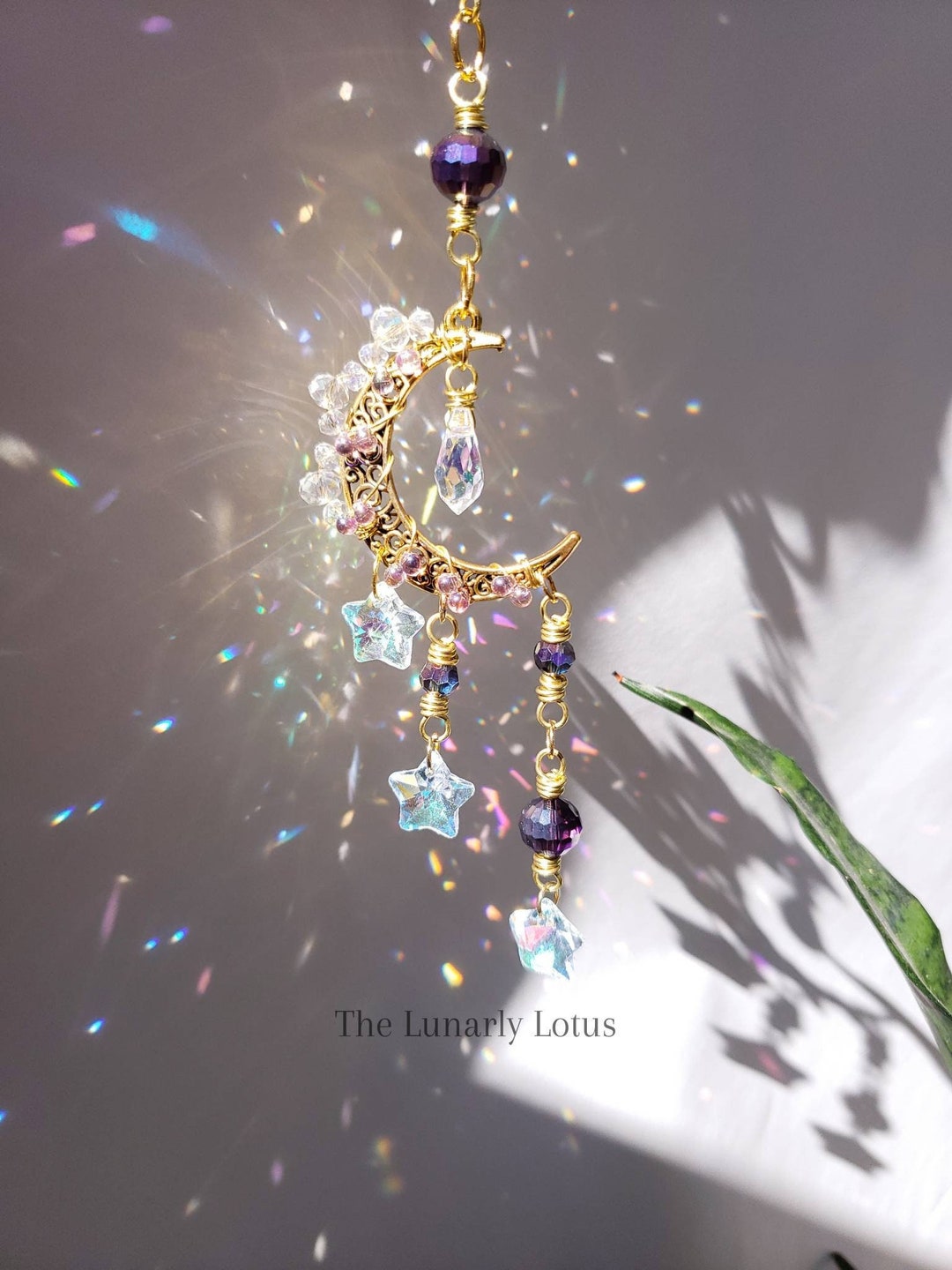 Moon Car Charm, Gold Car Decor, Purple Car Charm, Sparkly Car Charm ...