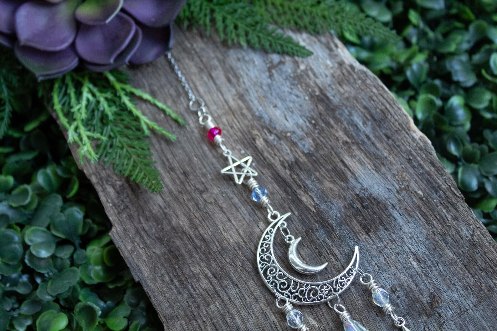 Silver Car Charm, Mirror Suncatcher, Moon Suncatcher, Pink Car Charm ...