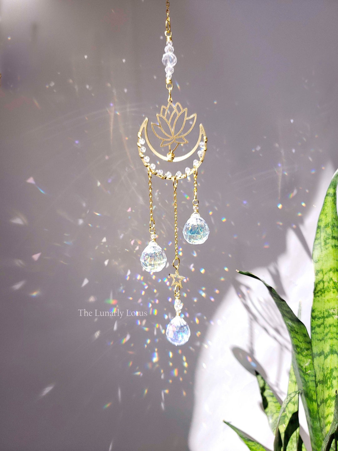 Lotus Suncatcher, Moon Suncatcher, Boho Suncatcher, Gold Suncatcher ...