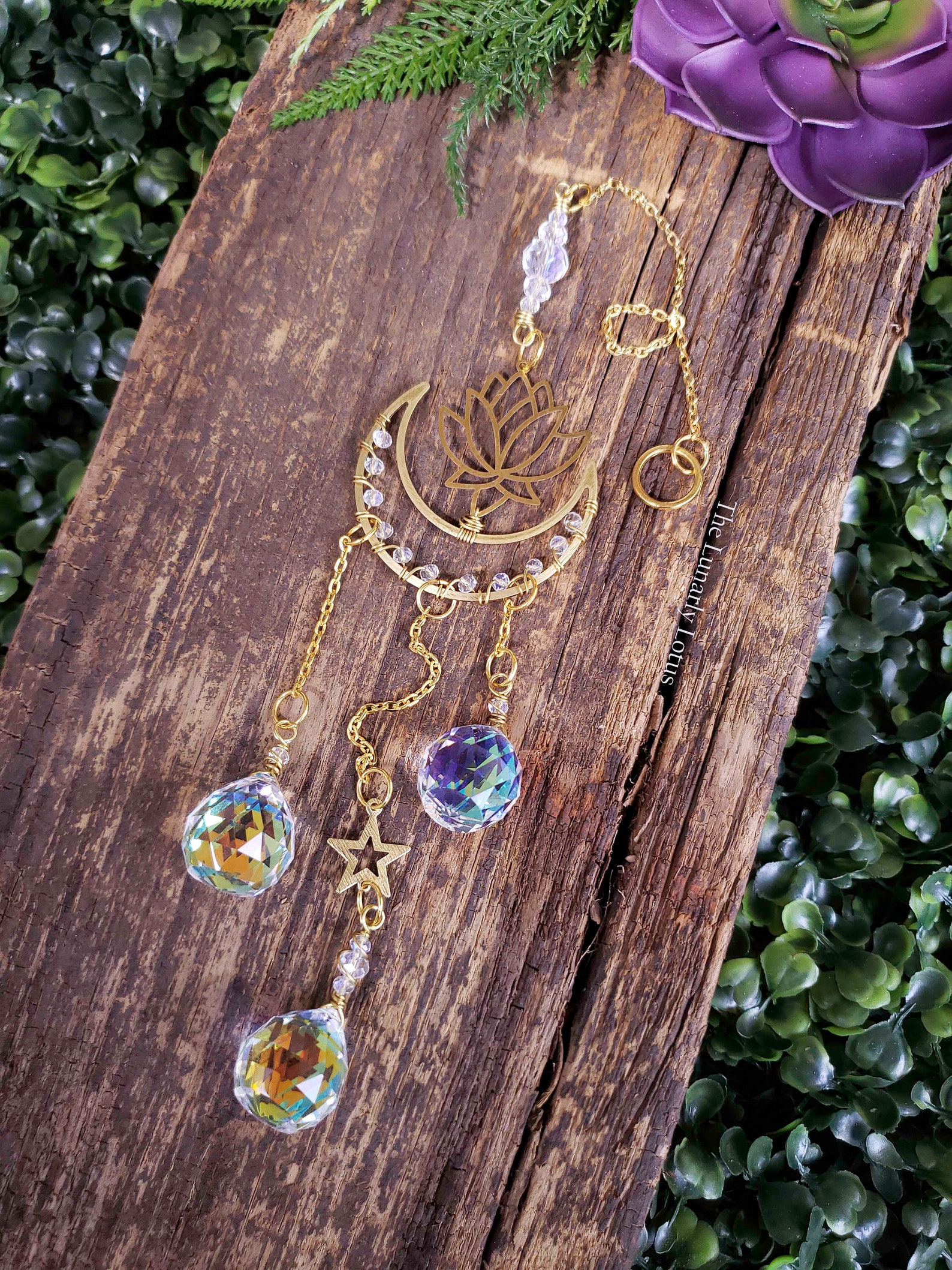 Lotus Suncatcher, Moon Suncatcher, Boho Suncatcher, Gold Suncatcher ...