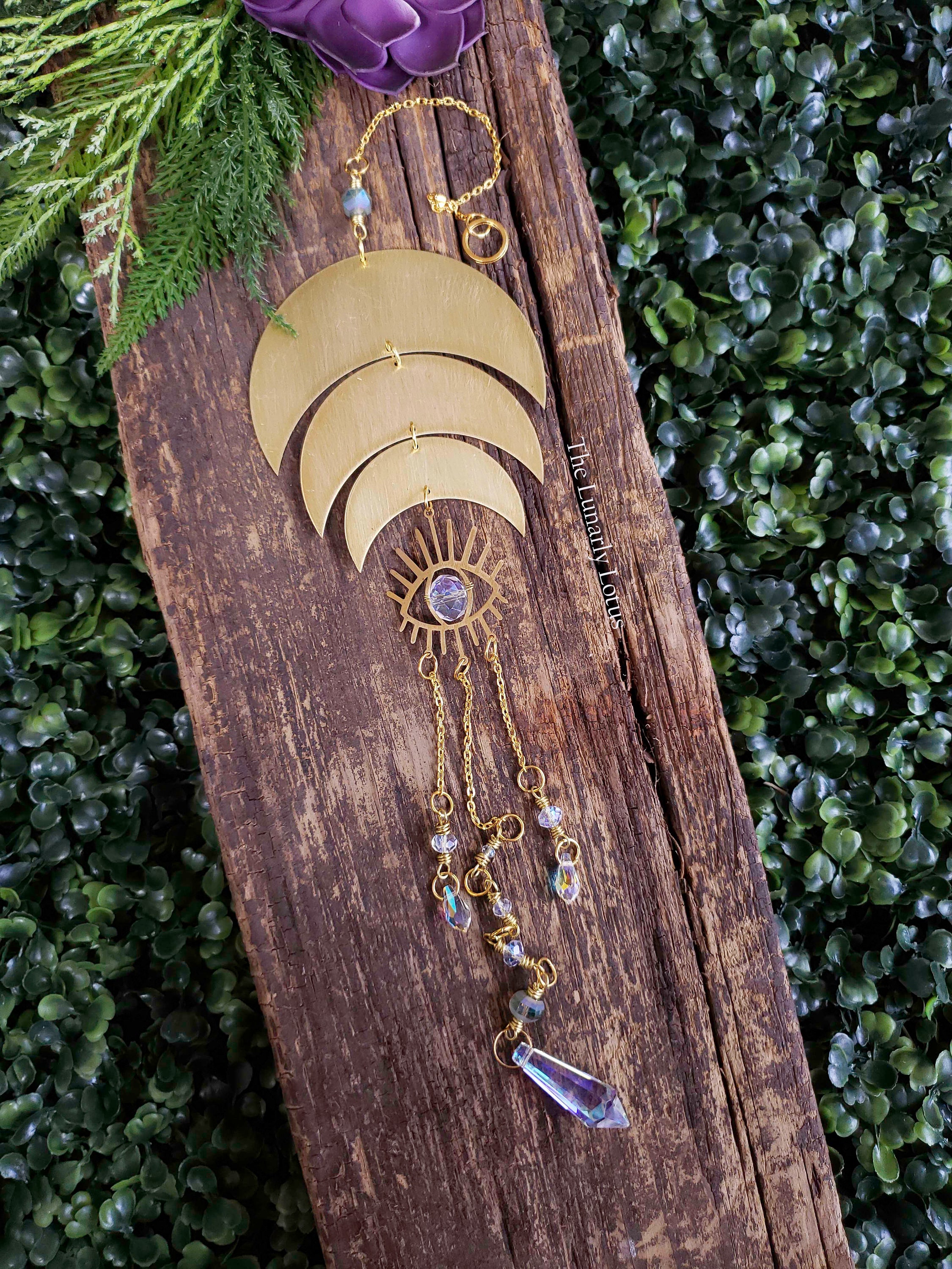 Moon Suncatcher Evil Eye Suncatcher Brass Suncatcher Boho | Etsy