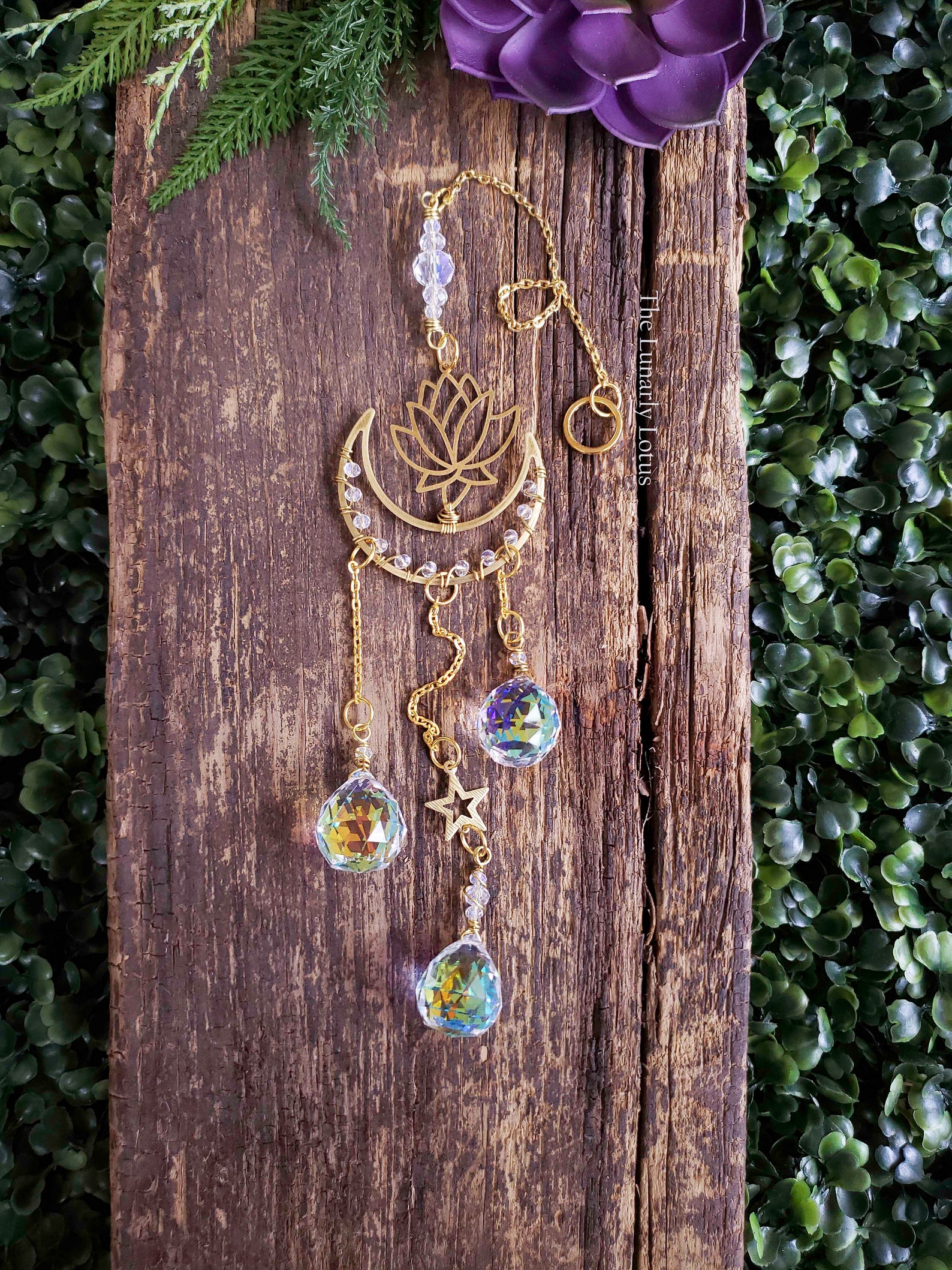 Lotus Suncatcher Moon Suncatcher Boho Suncatcher Gold - Etsy