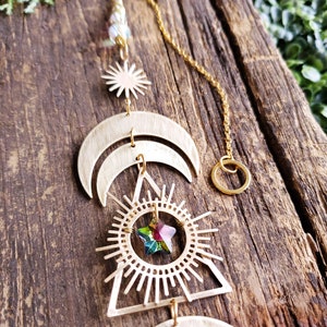 Long Boho Suncatcher, Gold Moon Suncatcher, Celestial Suncatcher ...